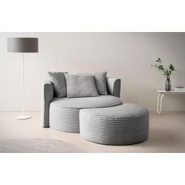 XXL-Sessel, B:153cm H:98cm T:208cm, grau, LeGer Home by Lena Gercke, Sessel, "ISALIE, Rundsessel mit Hocker, Lesesessel, Loveseat, Big-Sessel",