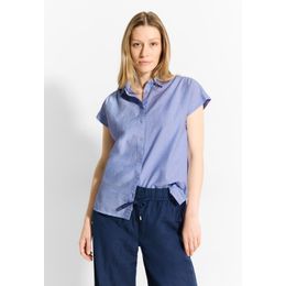 Cecil Damen Kurzarmbluse, blau, Gr. XXL, unifarben, Web, 100% Baumwolle, Blusen, mit Knopfleiste