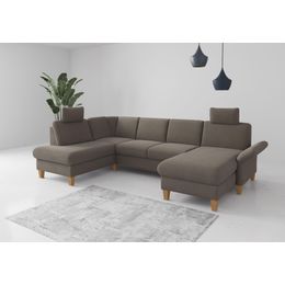 Wohnlandschaft Home Affaire, B:314cm H:90cm T:195cm, braun, 100% Polyester, Sofas, "Rochelle, U-Form", optional mit Armteilverstellung, mit