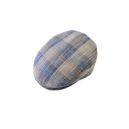 Chaplino Herren Flat Cap, beige, Gr. 55, kariert, 75% Leinen, 25% Baumwolle, Caps, aus Leinen-Mischgewebe