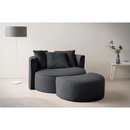 XXL-Sessel, B:153cm H:98cm T:208cm, grau, LeGer Home by Lena Gercke, Sessel, "ISALIE, Rundsessel mit Hocker, Lesesessel, Loveseat, Big-Sessel",