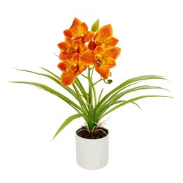 Kunstorchidee I.GE.A. "Orchidee Phalaenopsis im Topf", orange (orange dunkel), B:35cm H:40cm L:22cm, Polyester, Kunstpflanzen, Blume Kunstblume Seidenblumen Hochzeit Deko Bl&uuml;te