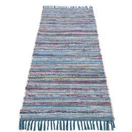 Teppich CarpetFine, B:80cm H:6mm L:300cm, blau, Baumwolle, Polyester, Wohnzimmer, Teppiche, "Kelim Chindi, Wendeteppich", handgewebt, Fleckerlteppich