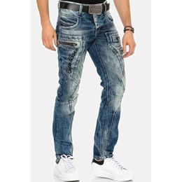 Cipo & Baxx CIPO & BAXX Herren 5-Pocket-Jeans "Jeans", blau, Gr. 32, unifarben, 100% Baumwolle, Jeans, im lässigen Biker-Stil, C-1178