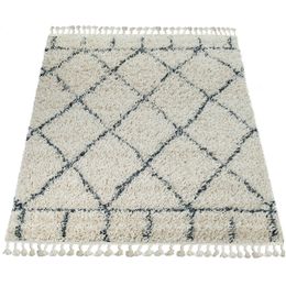 Hochflor-Teppich Paco Home, B:60cm H:54mm L:100cm, beige, Polyester, Teppiche, "Nador 755", weicher Shaggy mit Rauten Design und Fransen