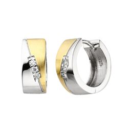 Jobo Damen Paar Creolen, 14,5mm, Silber 925 (Sterlingsilber), gold, Silber 925 (Sterlingsilber), Ohrringe, 925 Silber bicolor vergoldet mit 6 Zirkonia