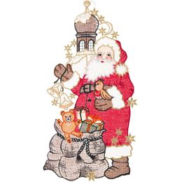 Fensterbild, B:18cm H:37cm, rot, W. REUTER & SOHN - PLAUENER SPITZE, Polyester, Fensterbilder, "Fensterbild "Santa Claus"(langer Mantel) farbig"