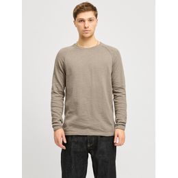 Jack & Jones JACK & JONES Herren Rundhalspullover "JJEBREEZE KNIT CREW NECK SN", beige, Gr. M, unifarben, Strick, Obermaterial: 100% Baumwolle, Pullover, mit