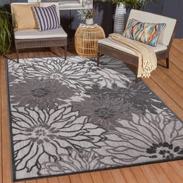 Teppich Sanat, B:60cm H:6mm L:110cm, grau, Kunstfaser, Wohnzimmer, Teppiche, "Floral 2 Outdoor", In- und Outdoor geeignet, Blumen, Balkon, Terrasse,