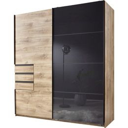 Schwebet&uuml;renschrank wimex, B:180cm H:198cm T:64cm, grau, Spanplatte, Schr&auml;nke, "Oldenburg, Kleiderschrank mit Glaselementen in schwarz, 3