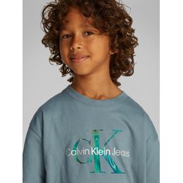 Jungen T-Shirt "OCEAN SWIRL MONO T-SHIRT"trooper, Gr. 4, Calvin Klein Jeans, unifarben, Single Jersey, Obermaterial: 100% Baumwolle, Shirts, mit