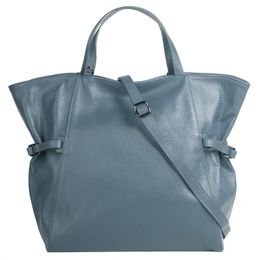 Samantha Look Damen Shopper, blau, Leder, leicht glänzend, unifarben, Taschen, echt Leder, Made in Italy