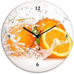 Wanduhr Artland, T:1,8cm, orange, Wohnzimmer, Wanduhren, "Orange mit Spritzwasser", wahlweise mit Quarz- oder Funkuhrwerk, lautlos ohne Tickgeräusche