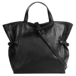 Samantha Look Damen Shopper, schwarz, Leder, leicht glänzend, unifarben, Taschen, echt Leder, Made in Italy
