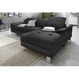 Ecksofa, B:270cm H:94cm T:175cm, schwarz, exxpo - SOFA FASHION, Kunstleder SOFTLUX;NaturLEDER (echtes Rindsleder) in Sitz und Rücken. Korpus in