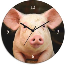 Wanduhr Artland, T:1,8cm, pink, Wohnzimmer, Wanduhren, "Vorwitziges Schwein", wahlweise mit Quarz- oder Funkuhrwerk, lautlos ohne Tickgeräusche