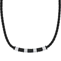 s.Oliver Herren Kette mit Anhänger "2039734", Edelstahl Leder, L: 50 B: 3,9mm, schwarz, Edelstahl, Leder, B:3,9mm, Halsketten