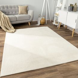 Teppich Paco Home, B:60cm H:16mm L:100cm, beige, Polyester, Wohnzimmer, Teppiche, "Sevilla 521", Kurzflor, Uni Farben, weich & kuschelig, Hoch-Tief