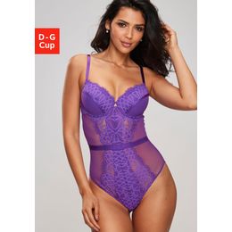 Lascana Damen Body "Cara", Gr. 100, lila, Spitze, Obermaterial: 82% Polyamid, 13% Elasthan, 5% Polyester, Bodys, aus filigraner Spitze und Soft-Mesh