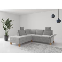 Ecksofa Home Affaire, B:240cm H:90cm T:216cm, grau, 100% Polyester, Wohnzimmer, Sofas, "Rochelle, L-Form", wahlweise mit Armteilverstellung,