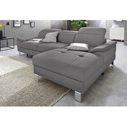 Ecksofa, B:270cm H:94cm T:175cm, grau, exxpo - SOFA FASHION, Kunstleder SOFTLUX;NaturLEDER (echtes Rindsleder) in Sitz und Rücken. Korpus in