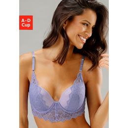 s.Oliver Damen Push-up-BH "Elise", Gr. 70, blau, Spitze, Obermaterial: 88% Polyamid, 12% Elasthan, BHs, aus modischer Spitze, Dessous