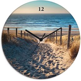 Wanduhr Artland, T:1,8cm, beige, Wohnzimmer, Wanduhren, "Weg zum Nordseestrand Sonnenuntergang", wahlweise mit Quarz- oder Funkuhrwerk, lautlos ohne