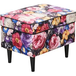 Hocker, B:63cm H:43cm T:42cm, bunt, ED EXCITING DESIGN, 100% Polyester, Wohnzimmer, Hocker, "Laurel", mit Massivholzf&uuml;&szlig;e