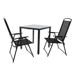 Pharao24.de Gartentischgruppe Balkonmöbel Set aus Aluminium und Glas (dreiteilig)