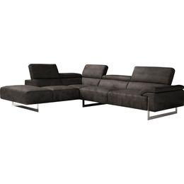 Ecksofa Egoitaliano, B:300cm H:94cm T:107cm, grau, Luxus-Micofaser Lederoptik (100% Polyester) ist ein neues technisches Gewebe mit einem visuellen