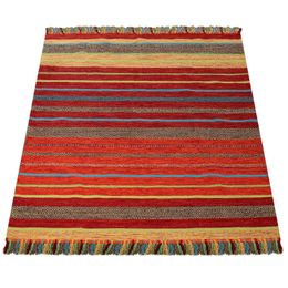 Teppich Paco Home, B:80cm H:12mm L:150cm, orange, Baumwolle, Wohnzimmer, Teppiche, "Kilim 213", handgewebter Wendeteppich, reine Baumwolle,