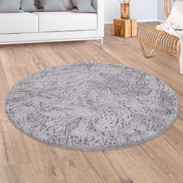 Hochflor-Teppich Paco Home, H:37mm Ø:200cm, silber, Polyester, Teppiche, "Silky 591", Uni Farben, besonders weich und kuschelig