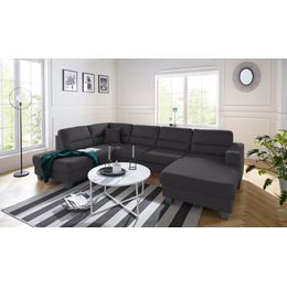 Wohnlandschaft Trendmanufaktur, B:310cm H:85cm T:203cm, schwarz, Sofas, "Chamber, zeitlos und modern, bequem, hoher Sitzkomfort, U-Form", wahlweise