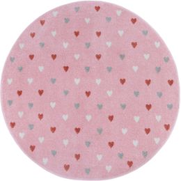 Kinderteppich Hanse Home, H:7mm &Oslash;:100cm, rosa, Polypropylen, Teppiche, "Adventures Little Hearts", Spielteppich, fest, Kinderzimmer, Kurzflor,