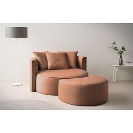 XXL-Sessel, B:153cm H:98cm T:208cm, braun, LeGer Home by Lena Gercke, Sessel, "ISALIE, Rundsessel mit Hocker, Lesesessel, Loveseat, Big-Sessel",