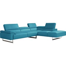 Ecksofa Egoitaliano, B:300cm H:94cm T:107cm, blau, Leder »BULL« (echtes Rindsleder). Geschliffenes, pigmentiertes und behandeltes Rindsleder mit