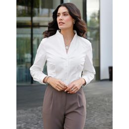 Inspirationen Damen Langarmbluse, beige, Gr. 48, gemustert, mehrfarbig, unifarben, 97% Baumwolle, 3% Elasthan, Blusen