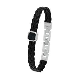 JOOP! JOOP Herren Lederarmband "2039799", 21,5cm, Edelstahl Leder, schwarz, Edelstahl, Leder, Armbänder, mit Hypersthen