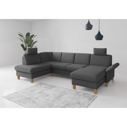 Wohnlandschaft Home Affaire, B:314cm H:90cm T:195cm, grau, 95% Polyester 5% Polyamid, Sofas, "Rochelle, U-Form", optional mit Armteilverstellung, mit