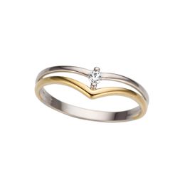 Firetti Damen Goldring "Schmuck Geschenk Gold 585, bicolor, zweifarbig, poliert", 19, 0,05 P2 = erkennbare Einschlüsse, Diamanten Gelbgold 585