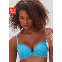 Vivance Damen Push-up-BH, Gr. 90, blau, Microtouch, Obermaterial: 60% Polyamid, 35% Polyester, 5% Elasthan, BHs, rundherum mit floraler Spitze,