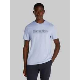 Calvin Klein Herren T-Shirt "CP-DOUBLE LOGO T-SHIRT", blau, Gr. XL, unifarben, Single Jersey, Obermaterial: 100% Baumwolle, Shirts, mit großem