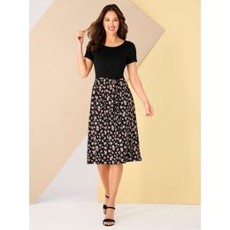 Classic Basics Damen Jerseykleid "Jersey-Kleid", schwarz, Gr. 50, geblümt, gemustert, mehrfarbig, Jersey, 100% Viskose, Kleider