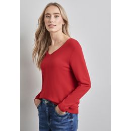 Street One Damen Strickpullover, rot, Gr. 36, unifarben, Stoff, 60% Viskose, 40% Baumwolle, Pullover, mit V-Ausschnitt