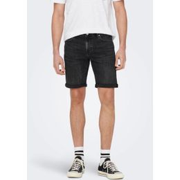 Only & Sons ONLY & SONS Herren Jeansshorts "ONSPLY LIGHT BLUE 5189 SHORTS DNM NOOS", schwarz, Gr. XXL, unifarben, Denim/Jeans, Obermaterial: 86% Baumwolle, 12%