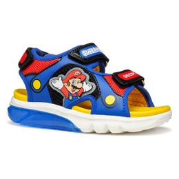 Geox Kinder Sandale "J SANDAL CIBERDRON B Blinkschuh", Gr. 24, blau, Synthetik, Textil, Schuhe, Klettschuh in buntem Design mit Super Mario Motiv und