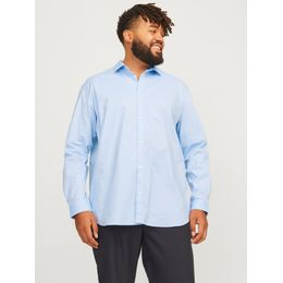 Jack & Jones PlusSize Herren Langarmhemd "JJPRPARMA SHIRT L/S NOOS PLS", blau, Basic, Gr. 6XL, JACK & JONES PLUSSIZE, unifarben, Satin, Obermaterial: 98% Baumwolle, 2%