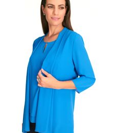 Damen Blusenblazer, blau, Gr. 42, HERMANN LANGE Collection, unifarben, Chiffon, Obermaterial: 100% Polyester, Blazer, in semitransparenter Qualität