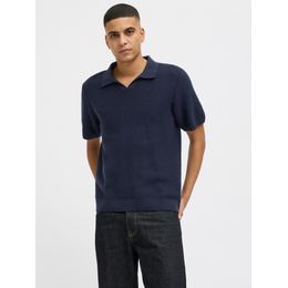Jack & Jones JACK & JONES Herren Rundhalspullover "JPRCCEASTON KNIT SPLIT NECK SS SN", blau, Gr. S, unifarben, Strick, Obermaterial: 100% Baumwolle, Pullover