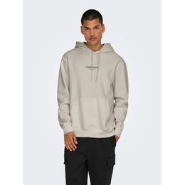 Only & Sons ONLY & SONS Herren Kapuzensweatshirt "ONSCURATED REG HOODIE SWEAT", beige, Gr. S, bedruckt, angeraute Sweatware, Obermaterial: 65% Baumwolle, 35%